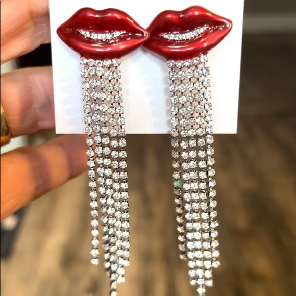 Betsey Johnson | Jewelry | Betsey Johnson Snack Attack Lip Fringe Red Earrings | Poshmark